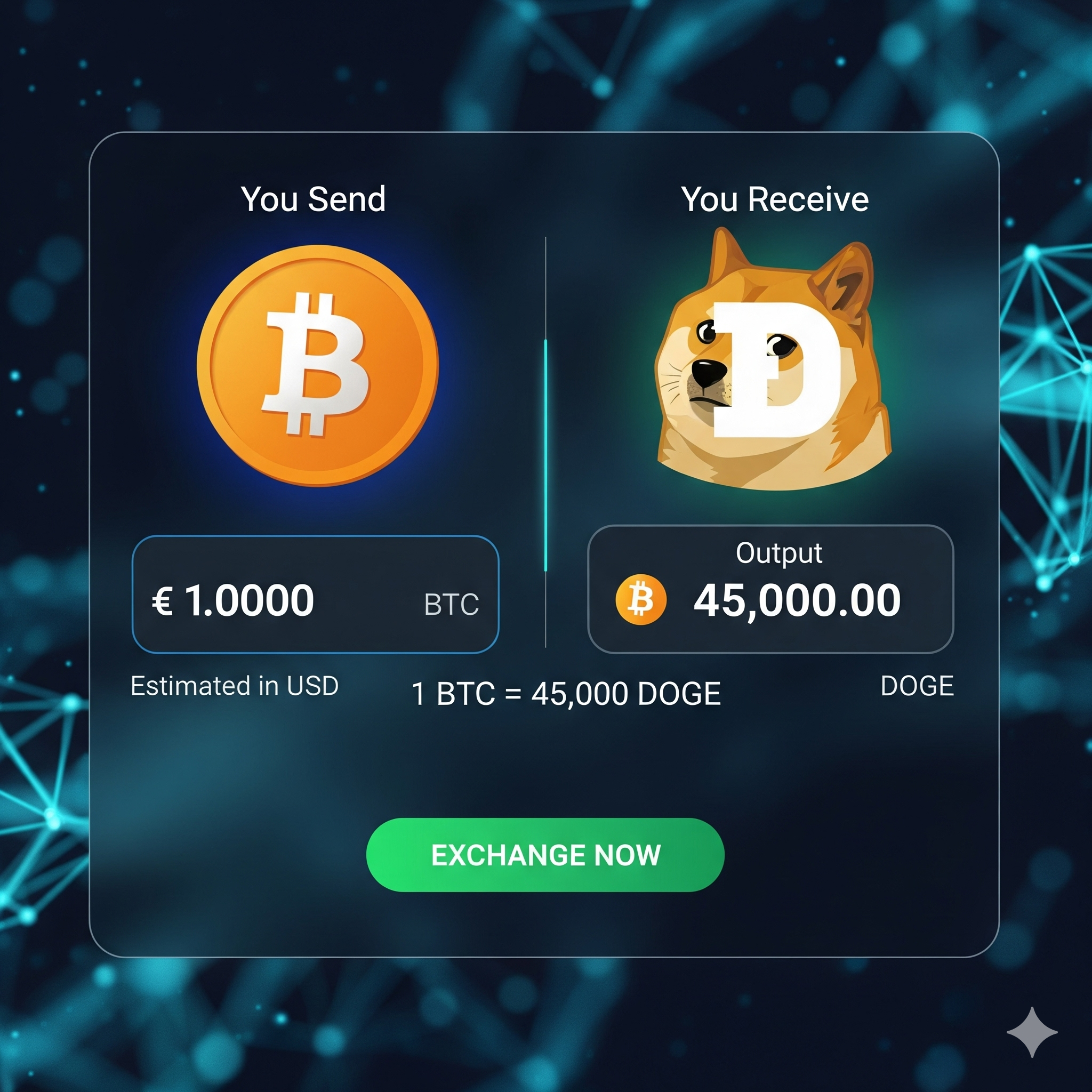 Exchange BTC to DOGE | Bitcoin to Dogecoin Instant Swap | Best BTC/DOGE Rate 2025